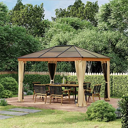 LIUJUN 10' X 12' Hardtop Polycarbonates Gazebo Canopy Aluminum Frame Pergola W/Netting and Sidewalls for Garden, Patio