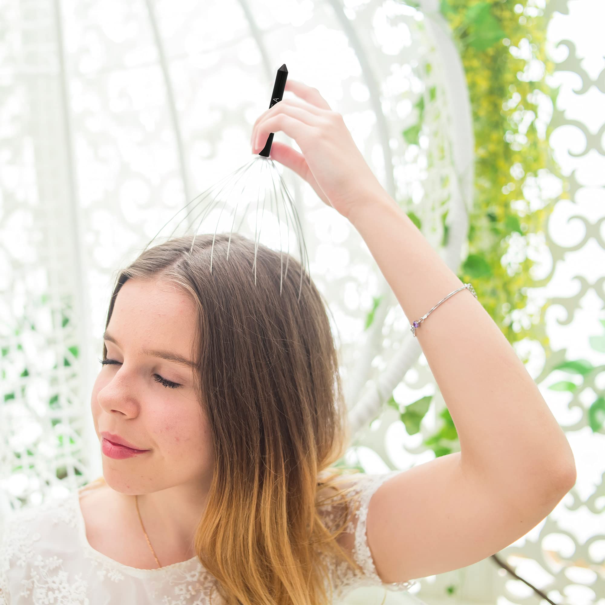 USAGA 20 Fingers Head Massager Scalp Massager Head Scratcher Extendable Back Scratcher for Scalp Body Relaxing (Black)
