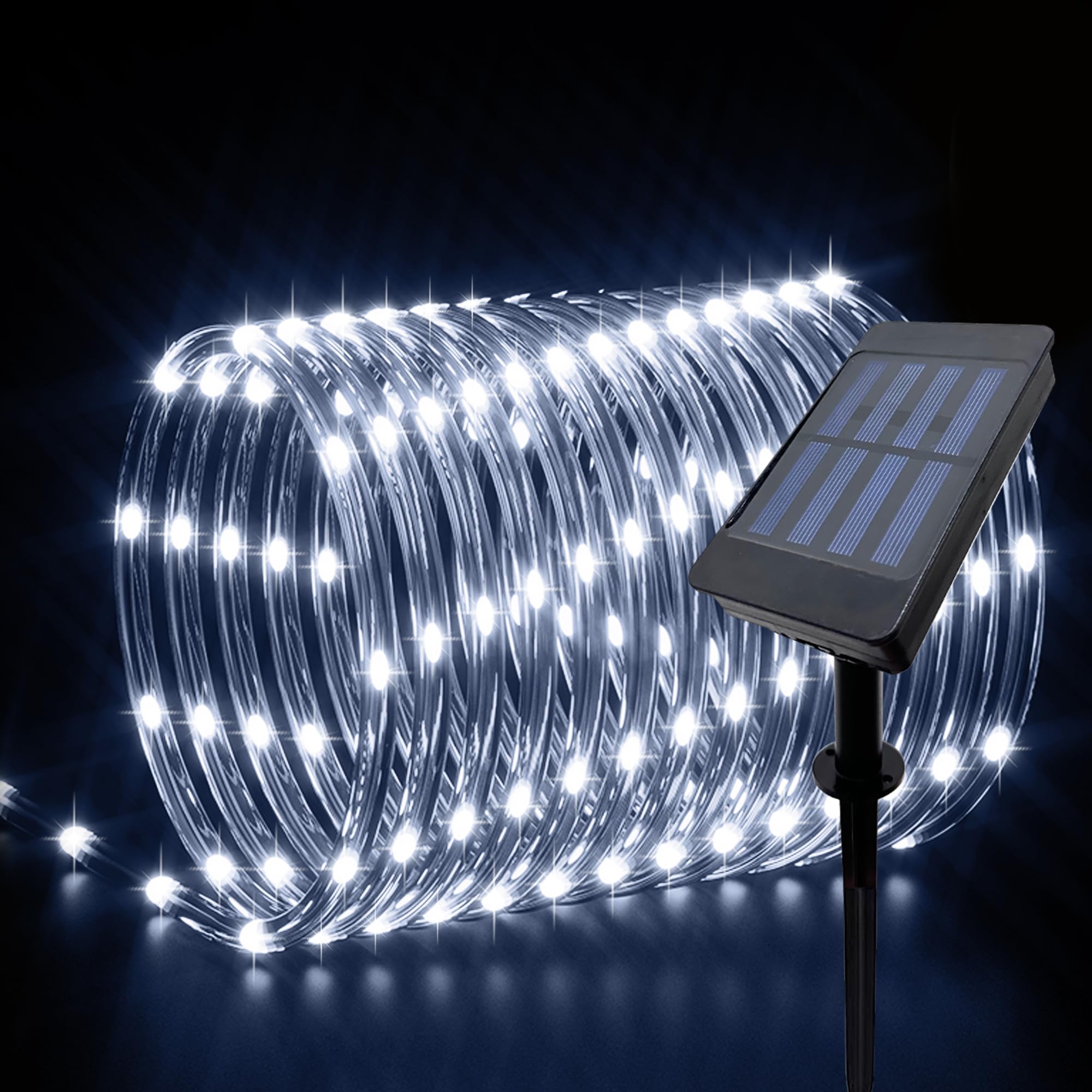 IJG 2 Pack Solar Rope Lights Outdoor Lights, 8 Modes and Timer Clear Tube Each 33ft 100 LED Fairy String Lights for Garden Yard Porch Tree Pool Patio Christmas Home Decoration Light