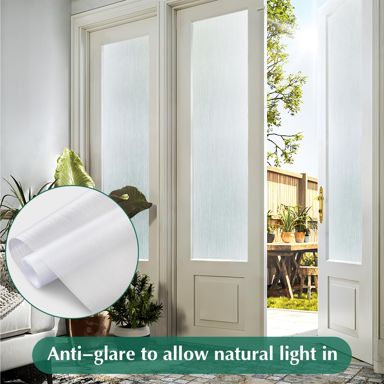 Coavas Window Privacy Film Static Cling, Non-Adhesive Removable Privacy Window Film, Frosted Glass UV Blocking Window Tint for Home, Office, Bathroom (Silver 17.5 x 78.7 in)