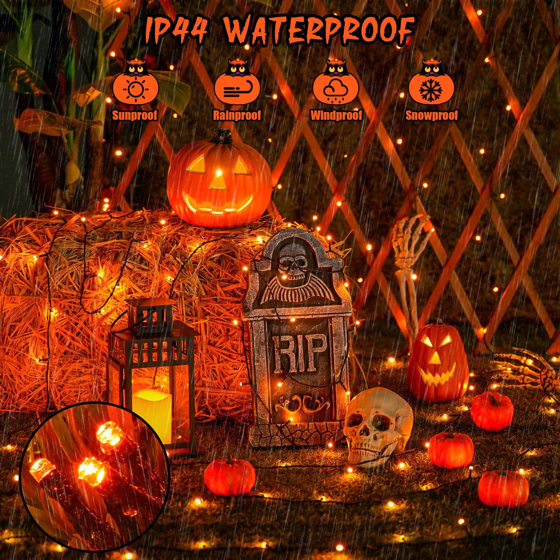 JMEXSUSS 2 Pack Orange Solar Halloween Lights, Total 400 LED 151FT Solar String Lights Outdoor Waterproof, 8 Modes Halloween Lights for Outside Tree Patio Yard Garden Halloween Decorations