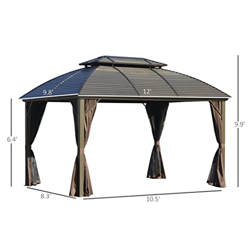 LHLLHL 10x12 Hardtop Gazebo with Aluminum Frame, Metal Roof Gazebo Canopy with Curtains and Netting for Gardens, Patios