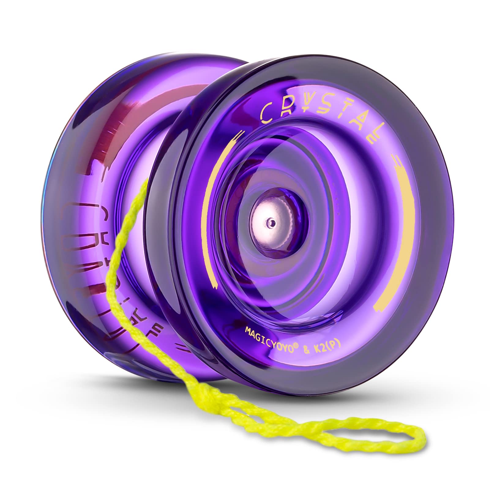 Responsive Yoyo for Kids K2 Crystal Purple , Dual Purpose Plastic Yo-Yo for Beginners, Replacement Unresponsive Ball Bearing for Advanced Yo yo Players + Removal Bearing Tool + 12 Yoyo Strings + Bag