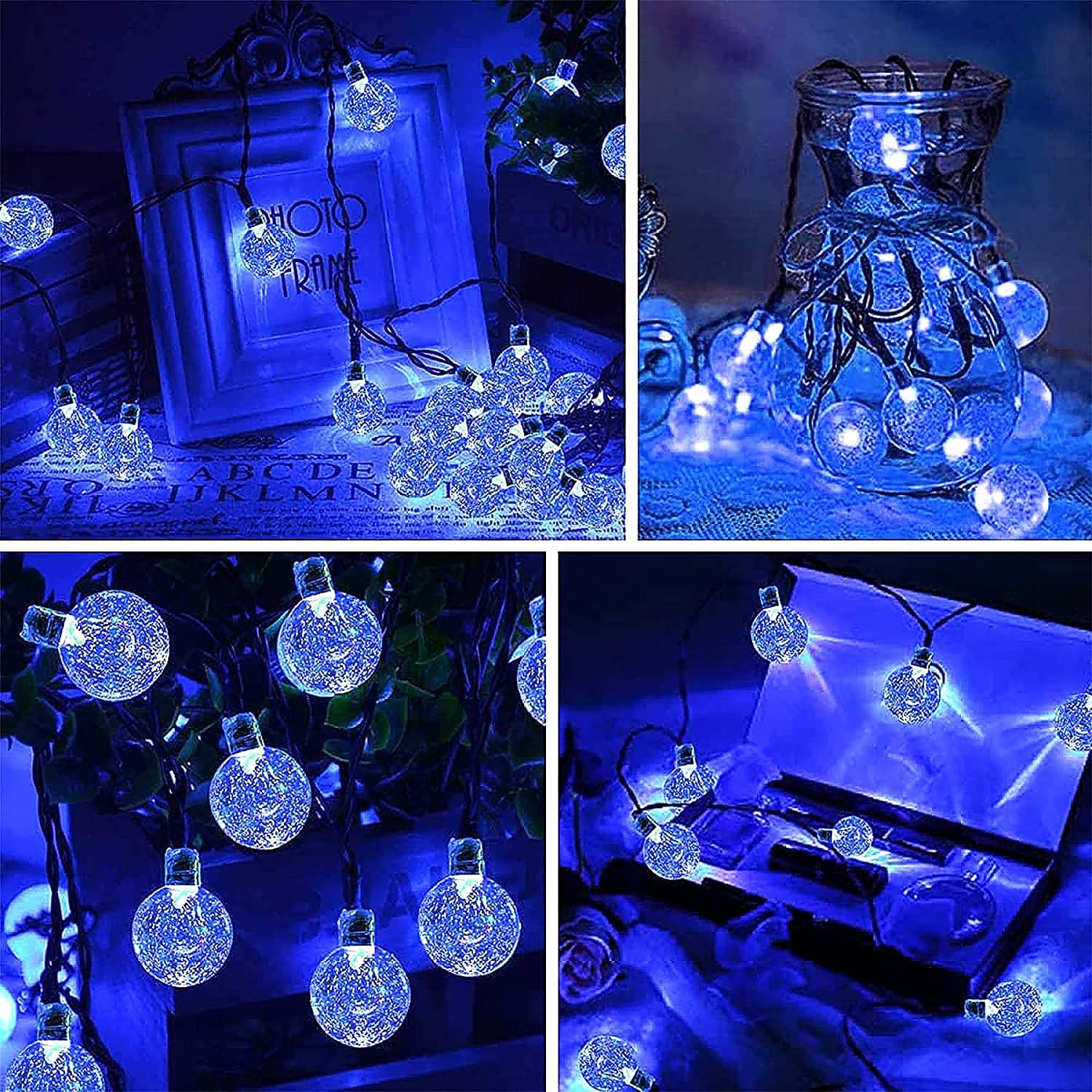 Halloween Solar Lights Outdoor Waterproof - 50 LED String Lights With 8 Lighting Modes, 7M/24 Ft for Tree, Garden, Patio, Party, Festival (Blue)