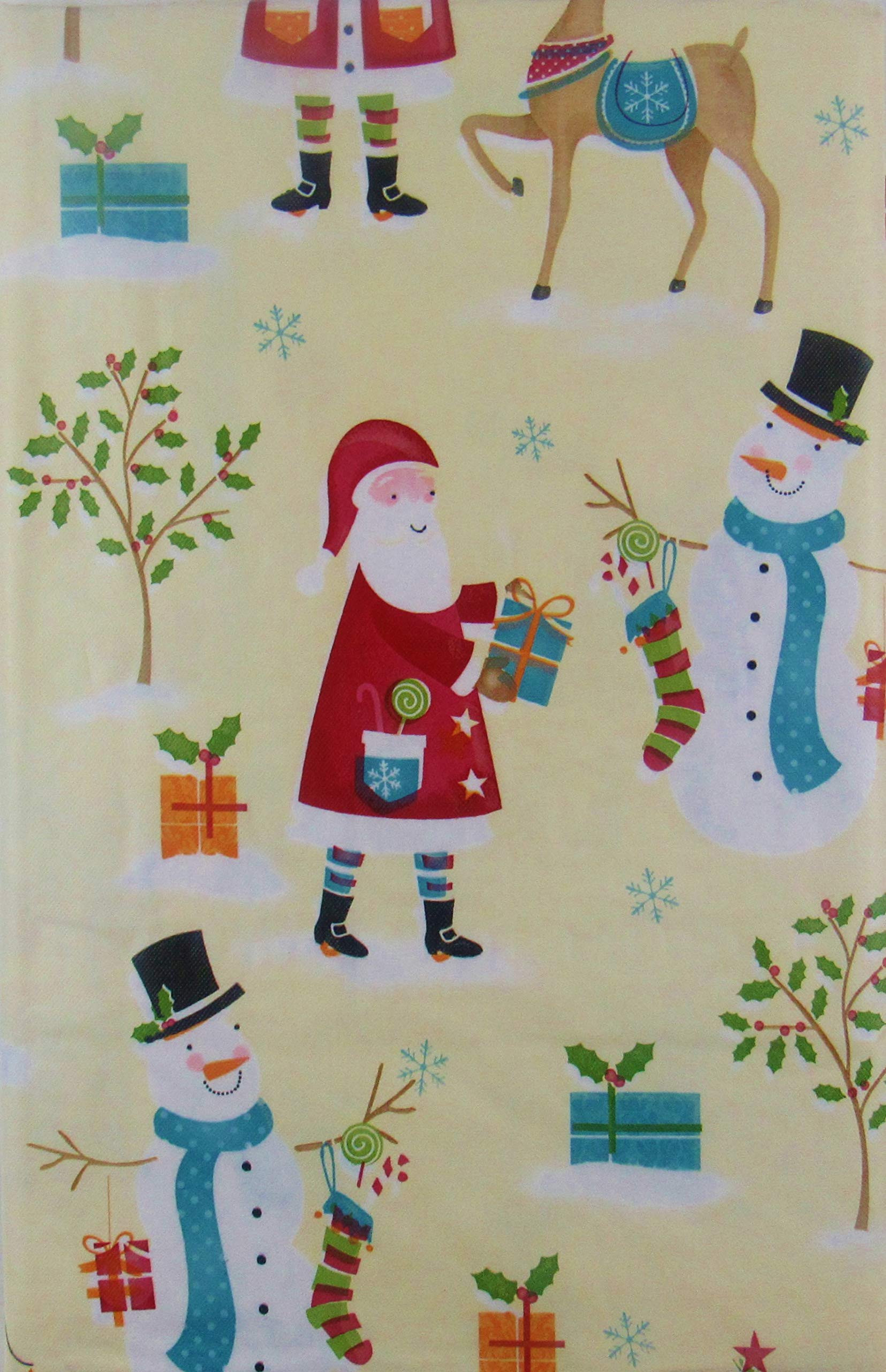Santa's Christmas Day Vinyl Flannel Back Tablecloth (60" x 84" Oblong)