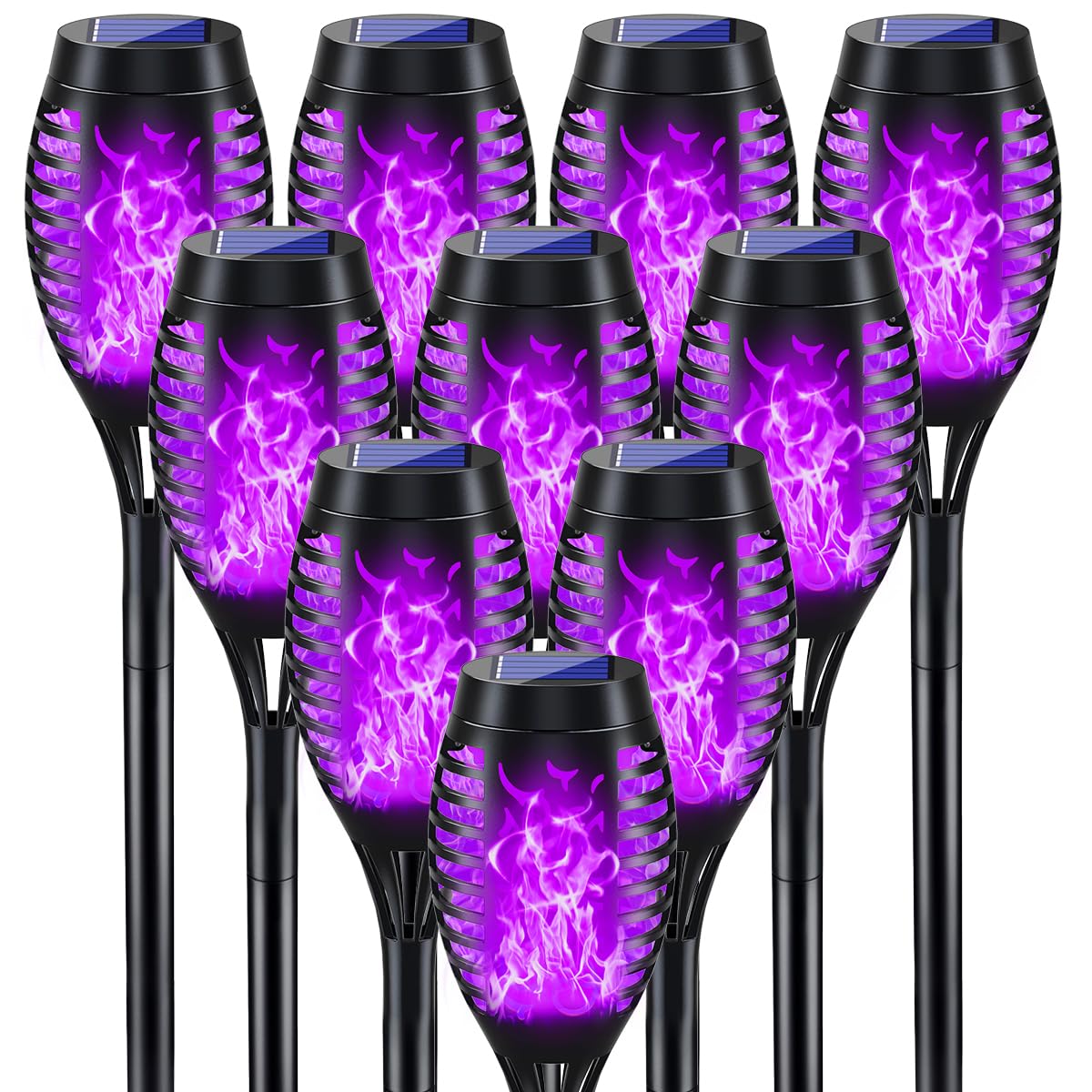 Purple Outdoor Halloween Decorations, 10Pack Solar Halloween Lights Outdoor with Flickering Flame,Solar Tiki Torches for Outside Christmas Decorations, Solar Lights Outdoor Waterproof for Yard Pathway