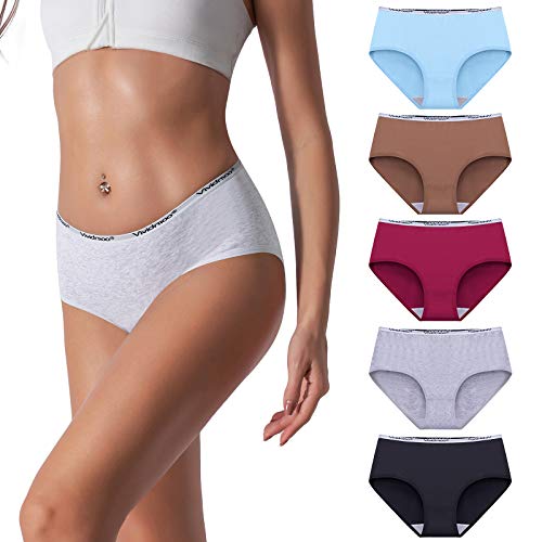 Womens Underwear Soft Panties Briefs, Full Coverage Hipster Cotton Stretch Ladies Panty, Soft Comfortable Mid Waist Breathable Lingerie with Standard Plus Size, Regular Tucking Under-panties 5PACK