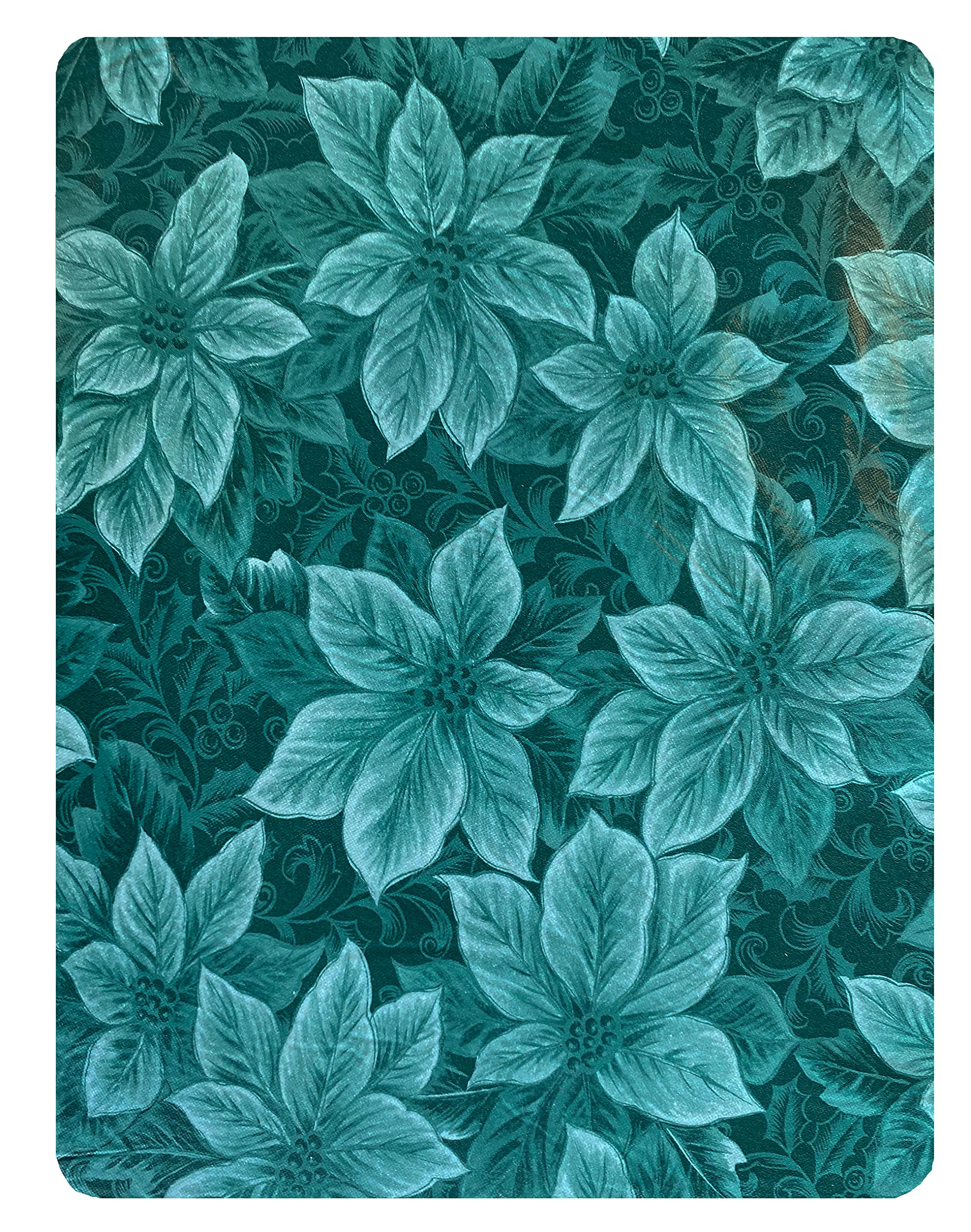 Newbridge Hunter Green Poinsettia Scroll Vinyl Christmas Tablecloth with Flannel Backing, Poinsettia and Holly Damask Look Vinyl Flannel Back Tablecloth, 60β x 102β Oblong/Rectangle