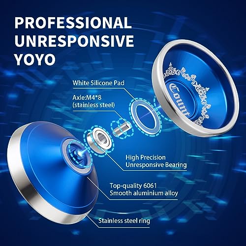 WATIEOBOO Unresponsive Yoyo Professional, Competitive Bi-Metal Yoyos for Professional Players, Tricks Yo-yo for Intermediate to Advanced Players with Precision Bearings S304AS (Sapphire Blue)