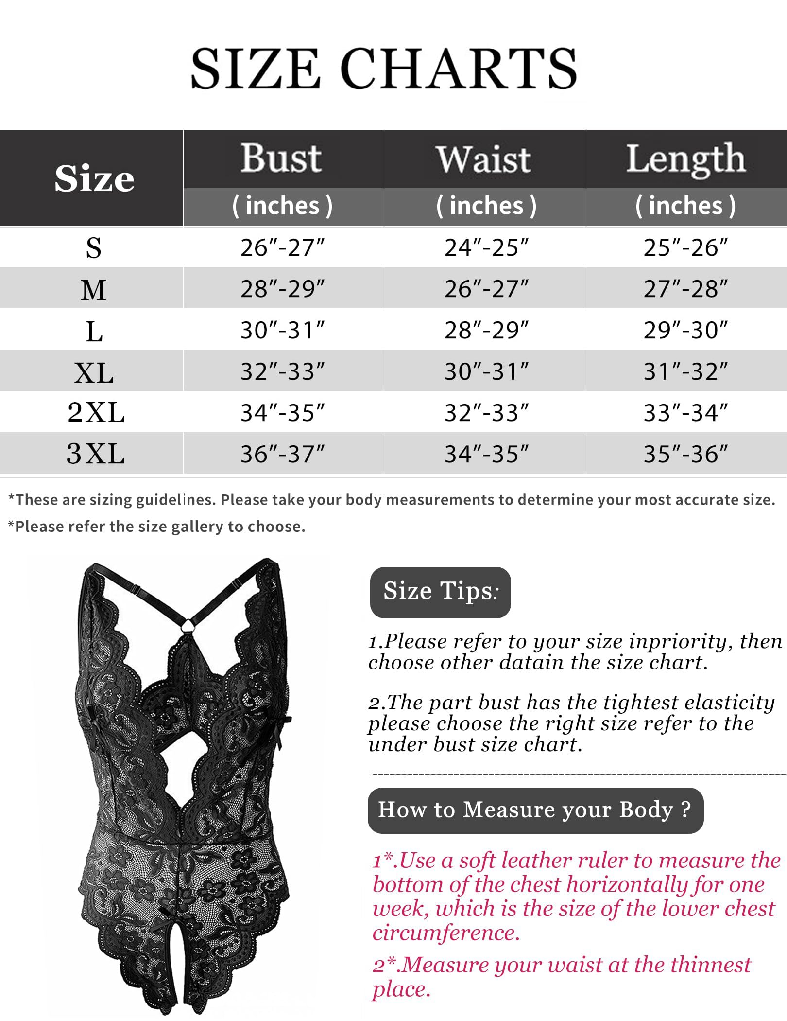 ZIJEFA Women One Piece Lingerie Deep V Teddy Sexy Lace Bodysuit (XL, Bow Ties Black)