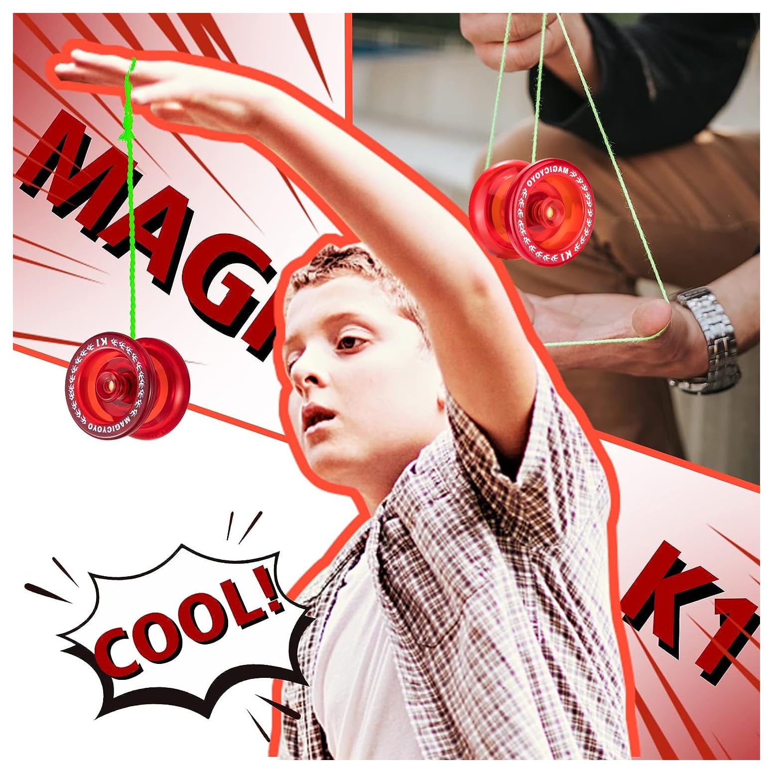 Pack of 3 Beginner Yoyos for Kids, MAGICYOYO K1-Plus Responsive Yoyos + 3 Yoyo Gloves, 3 Yoyo Bags, 18 Strings, All in A Gift Box - Blue +Red +Green