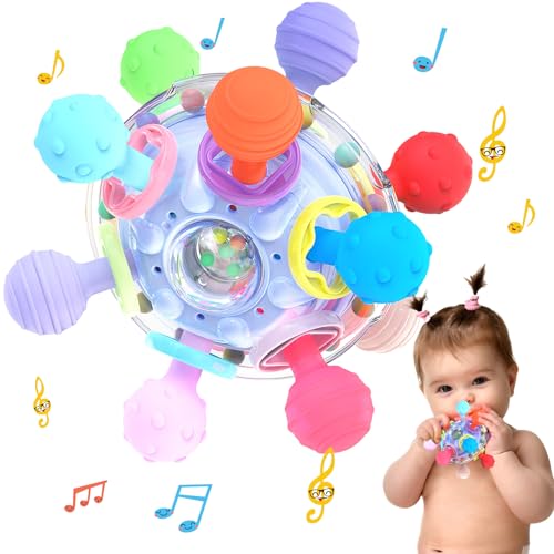 Baby Sensory Teething Toys - Updated Infant Teethers Montessori Toys, Infant Sensory chew rattles Toy Gift for Infant Newborn Boys Girls 0 3 6 9 12 18 Months Shower Gifts Toddler Learning Toys (Blue)
