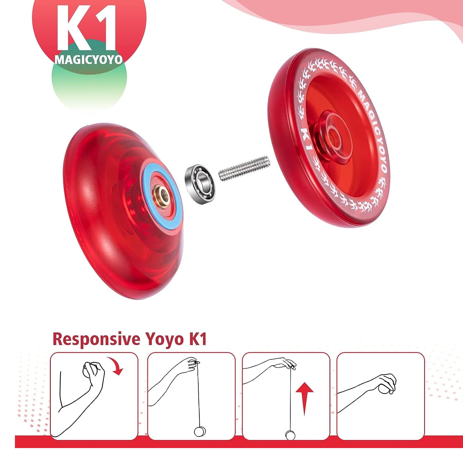 Pack of 3 Beginner Yoyos for Kids, MAGICYOYO K1-Plus Responsive Yoyos + 3 Yoyo Gloves, 3 Yoyo Bags, 18 Strings, All in A Gift Box - Blue +Red +Green