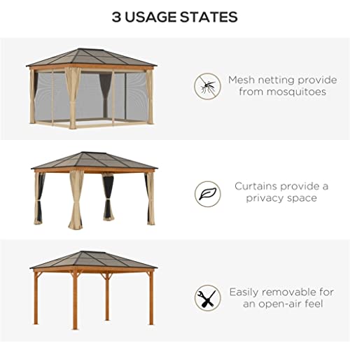 10' X 12' Hardtop Polycarbonates Gazebo Canopy Aluminum Frame Pergola W/Netting and Sidewalls for Garden, Patio