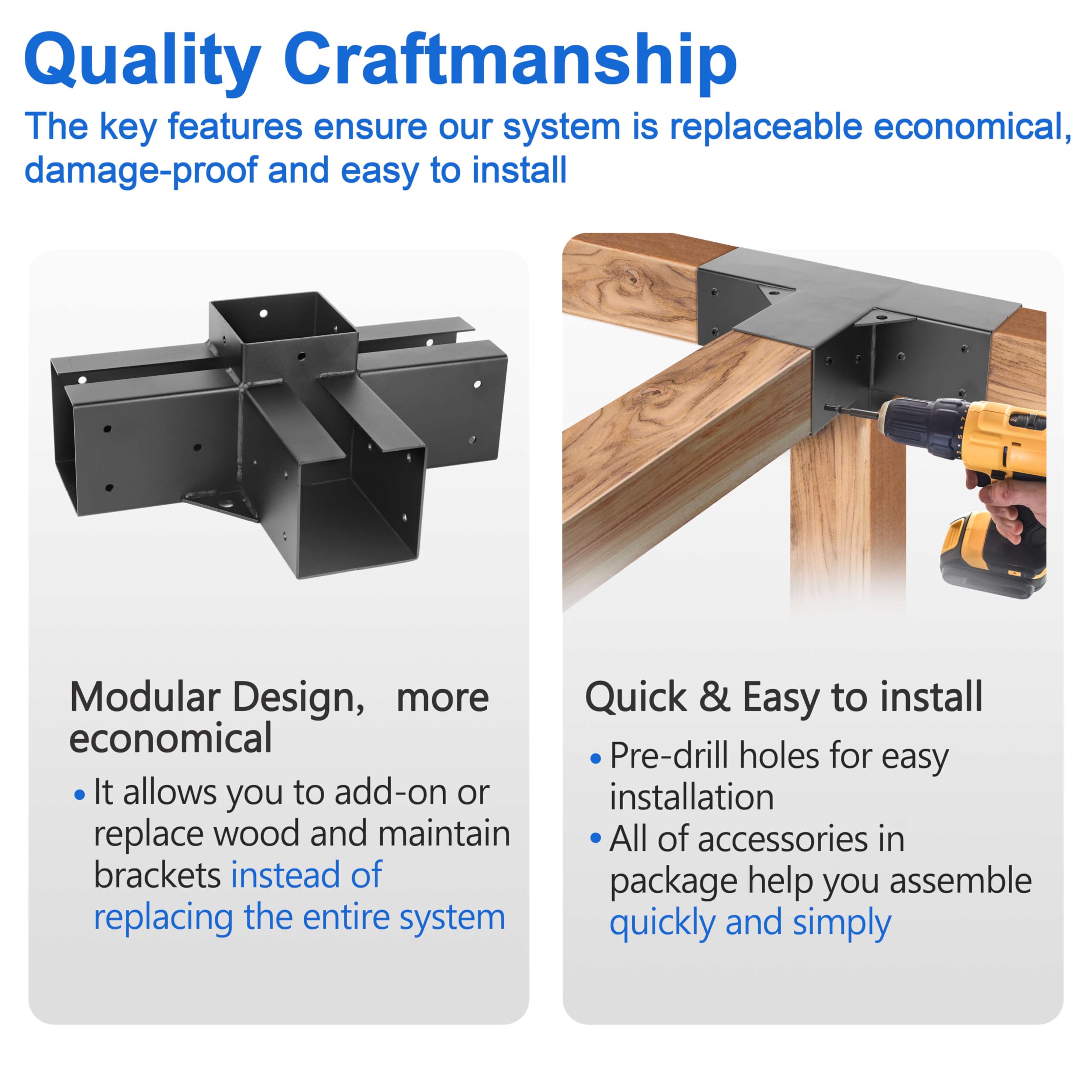Wood Pergola Kit Bracket 4x4 – Stainless Steel 3-Way Pergola DIY Corner Bracket kit for 4x4 Wooden Beams for Gazebos, Patio Pergolas, Sheds, Black Finish (2 Pack)