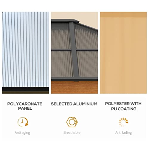 10' X 12' Hardtop Polycarbonates Gazebo Canopy Aluminum Frame Pergola W/Netting and Sidewalls for Garden, Patio