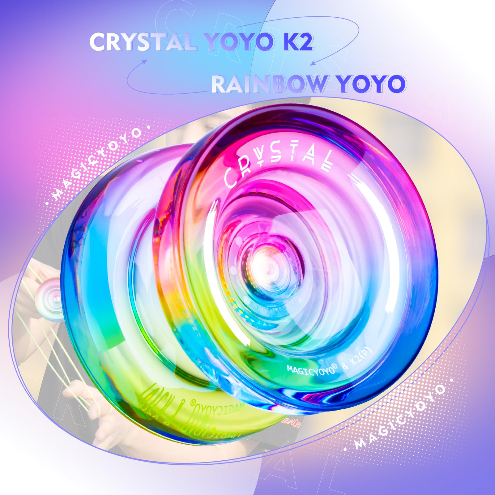 MAGICYOYO K2 Responsive Yoyo for Kids 8-12, Professional Yo yo for Beginners, Plastic Dual Function Yo-Yo with 12 Yoyo Strings, Yo-yos Case Bag + Yoyos Accessory Kit (Blue Pink Yellow Gradient)