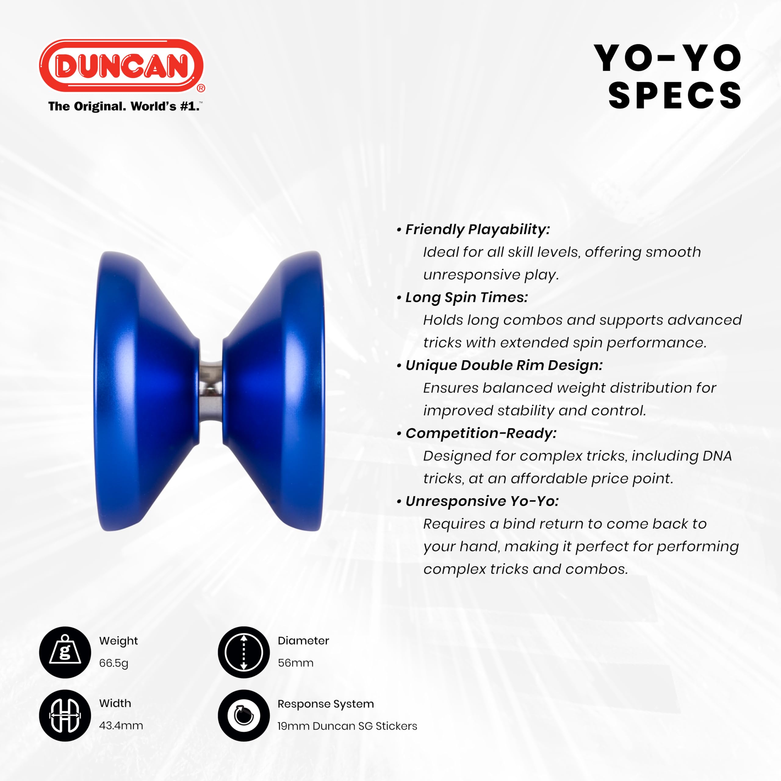 Duncan Toys Windrunner Yo-Yo [Blue] - Unresponsive Pro Level Aluminum Yo-Yo with Double Rim, Concave Bearing, SG Sticker Response
