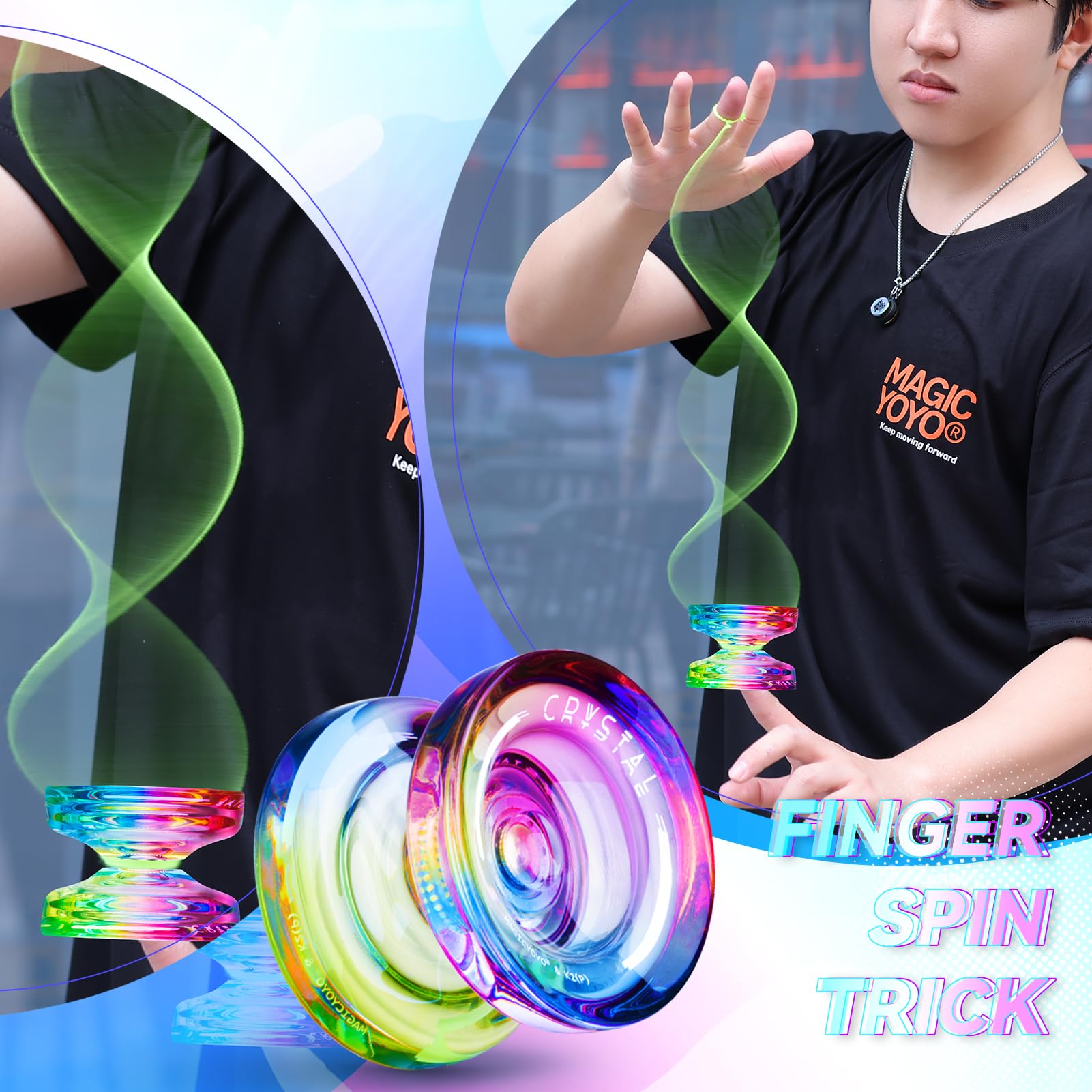MAGICYOYO K2 Responsive Yoyo for Kids 8-12, Professional Yo yo for Beginners, Plastic Dual Function Yo-Yo with 12 Yoyo Strings, Yo-yos Case Bag + Yoyos Accessory Kit (Blue Pink Yellow Gradient)