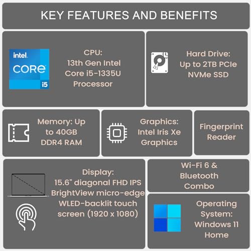 HP Pavilion Laptop, 15.6" FHD Touchscreen, 13th Gen Intel Core i5-1335U, 16GB RAM, 1TB PCIe SSD, Webcam, Fingerprint Reader, Backlit Keyboard, Wi-Fi 6, Windows 11 Home, Silver