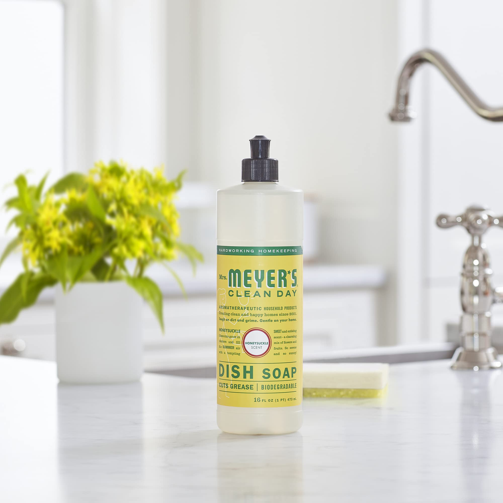 MRS. MEYER'S CLEAN DAY Liquid Dish Soap, Cruelty Free Formula, Honeysuckle Scent, 16 oz- Pack of 6