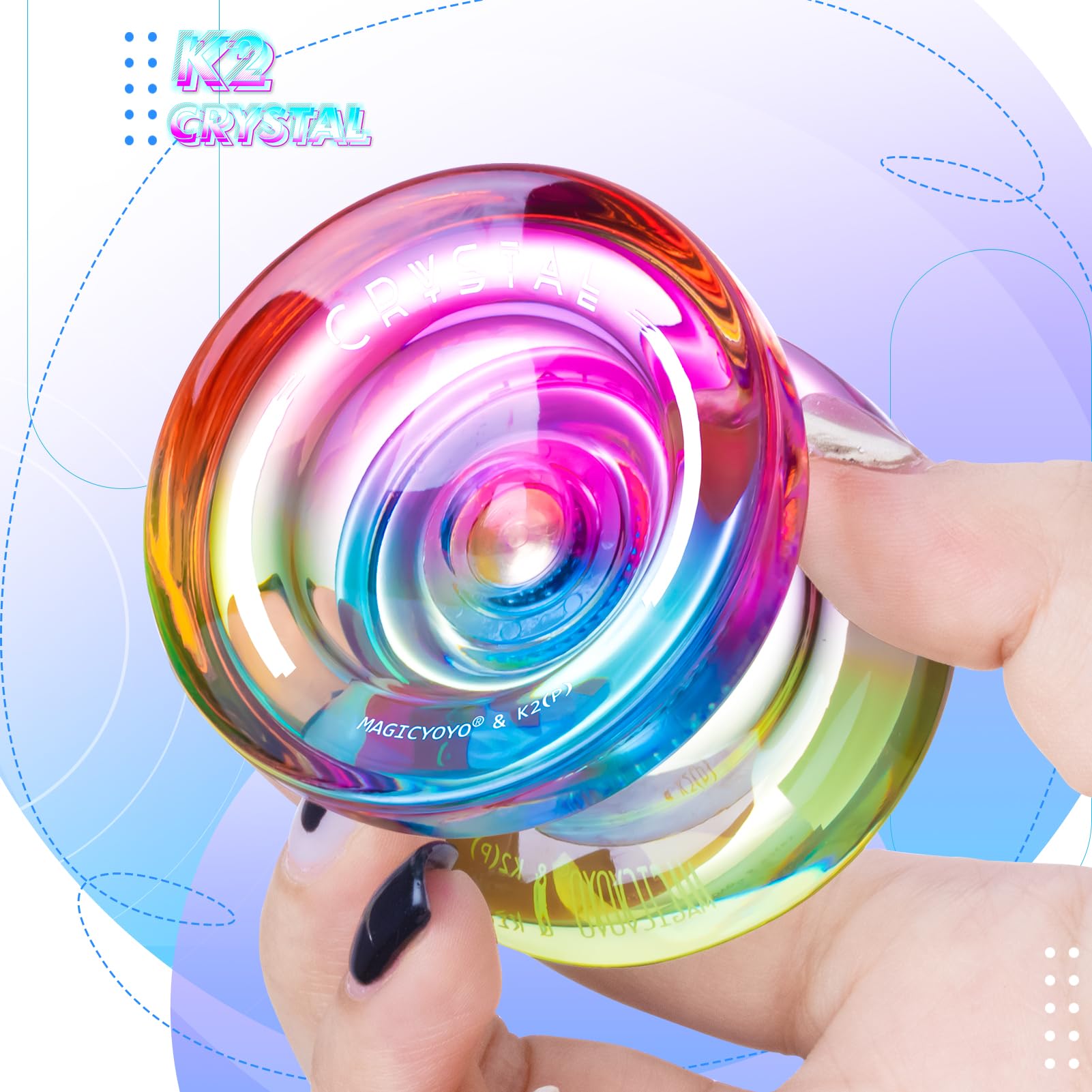MAGICYOYO K2 Responsive Yoyo for Kids 8-12, Professional Yo yo for Beginners, Plastic Dual Function Yo-Yo with 12 Yoyo Strings, Yo-yos Case Bag + Yoyos Accessory Kit (Blue Pink Yellow Gradient)
