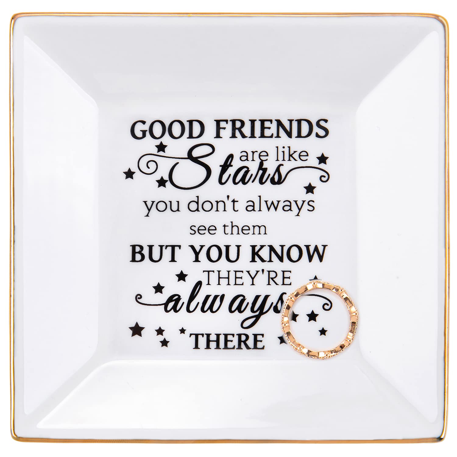 Kaidouma Friend Gifts for Women - Ceramic Ring Trinket Dish Jewelry Tray - Birthday Christmas Gifts for Her Best Friends Female - Friendship Gifts for Women Friends - Good Friends are Like Stars Gift