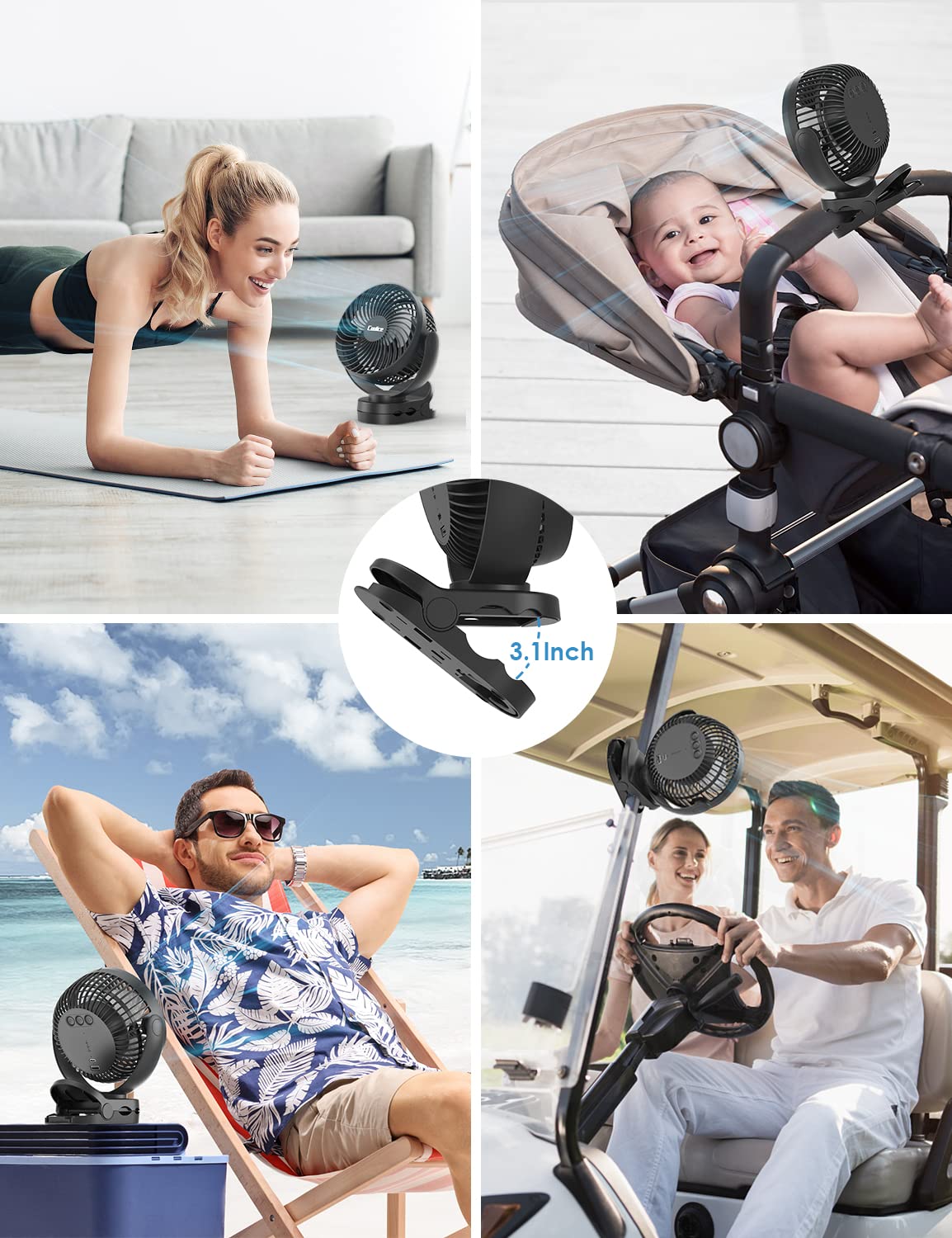 Camping Fan with Remote Control - 65Hrs 12000mAh Rechargeable Fan, 3 Speeds & Timing Battery Powered Fan with Light & Hook, Camp Fan for Tent, Battery Operated Fan for Camping, Black