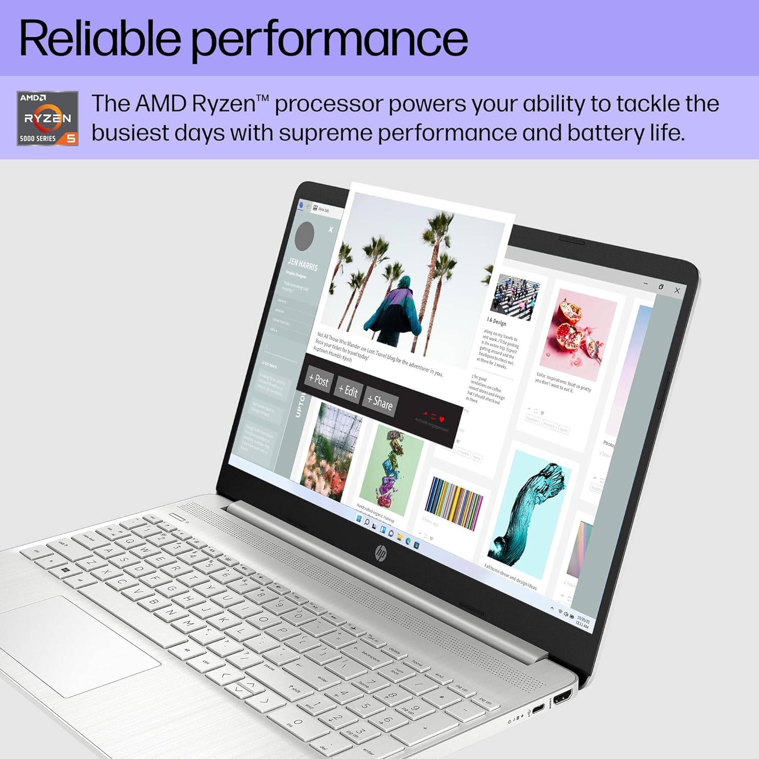 HP 2024 Business Laptop, 15.6" HD Display, AMD Ryzen 5 5500U Processor (6 cores), 16GB RAM, 512GB SSD, AMD Radeon Graphics, Numeric Keypad, Windows 11 Home with USB WiFi Adapter