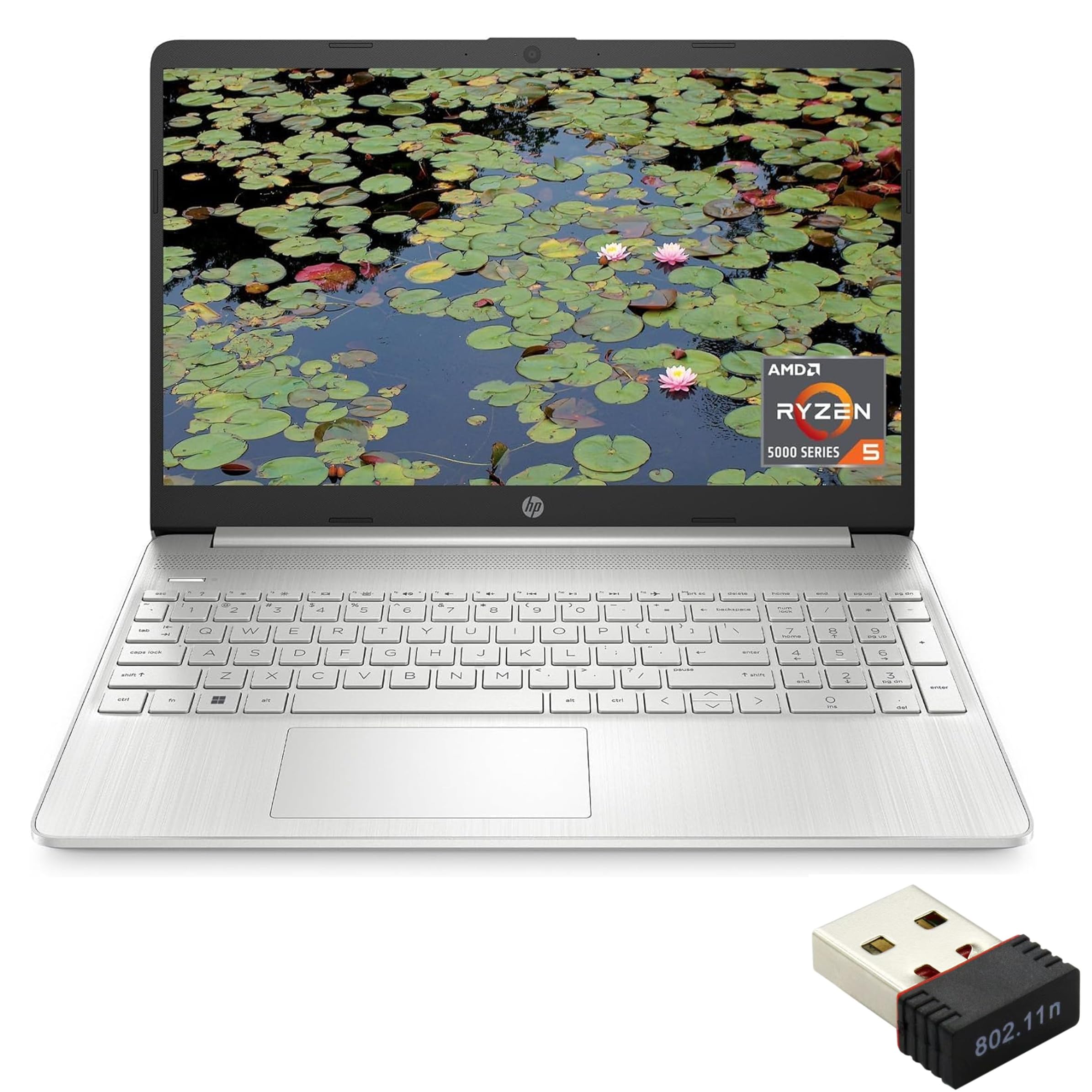 HP 2024 Business Laptop, 15.6" HD Display, AMD Ryzen 5 5500U Processor (6 cores), 16GB RAM, 512GB SSD, AMD Radeon Graphics, Numeric Keypad, Windows 11 Home with USB WiFi Adapter