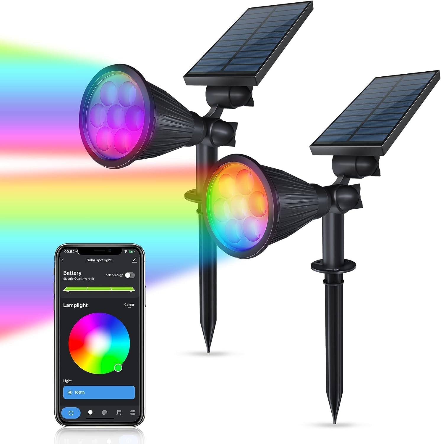RGB Solar Spotlight,Solar Spot Lights Outdoor Change Color,Landscape Solar Powered Outdoor Lights, Smart Solar Spot Lights,IP65 Waterproof Outdoor Solar Spot Lights for Yard,Patio,Landscape,Walkway
