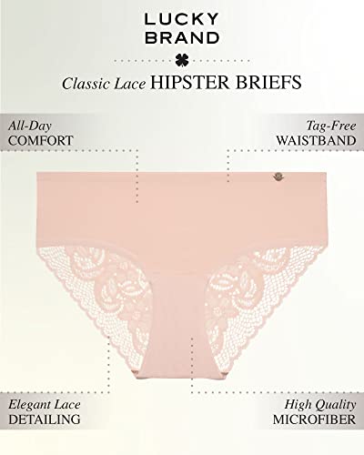 Lucky Brand Women's Underwear – Microfiber Lace Hipster Briefs (6 Pack), Size X-Large, Gardenia/Natural/Black