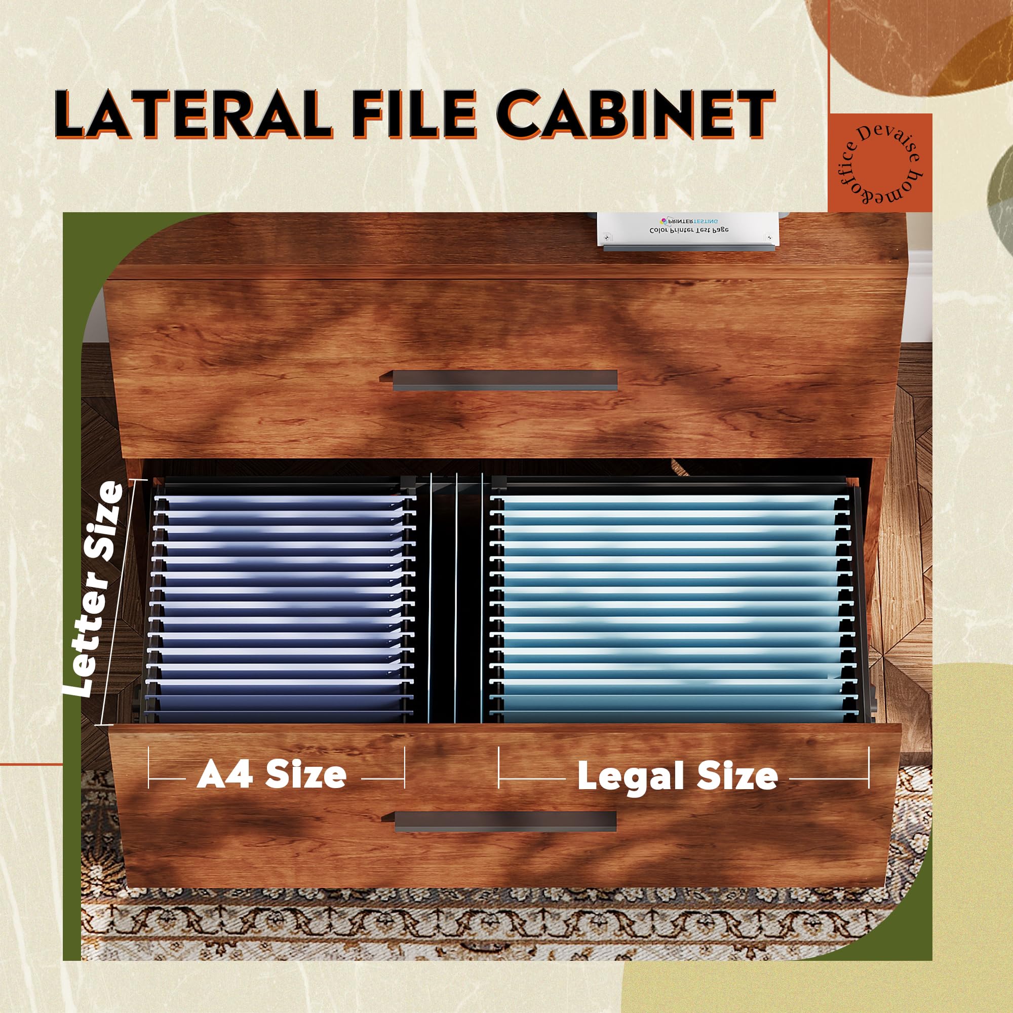 DEVAISE 2 Drawer Wood Lateral File Cabinet with Anti-tilt Mechanism, Storage Filing Cabinet for Home Office, Walnut