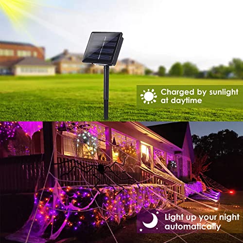 Purple and Orange Halloween Lights Solar String Lights Outdoor, 2 Pack 80FT 200LED Solar Twinkle Lights Outside Waterproof, Copper Wire 8 Modes Solar Halloween Lights for Halloween Decoration Outdoor