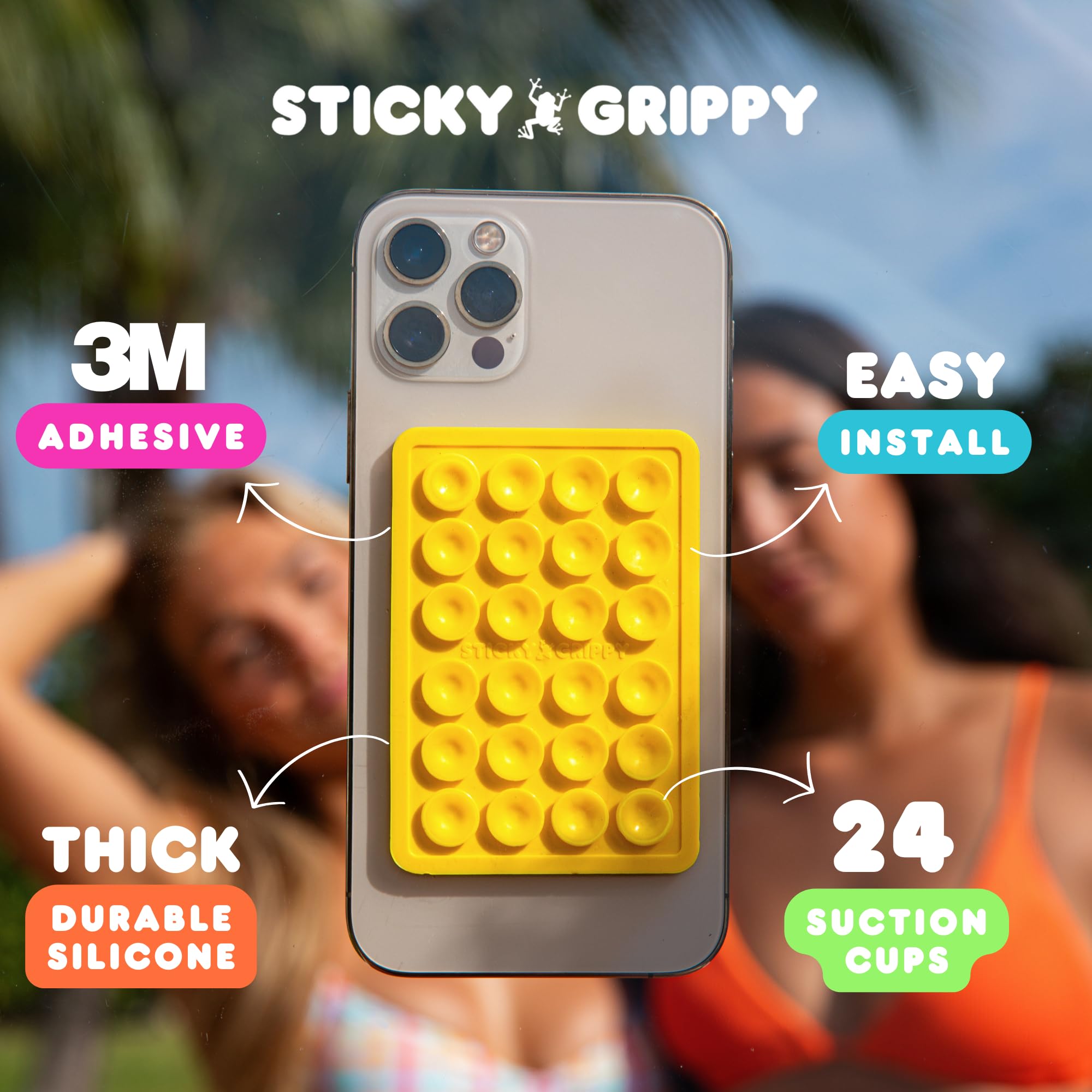 StickyGrippy Suction Phone Case Mount, Sillicon Adhesive Phone Accessory for iPhone and Android, Hands-Free Fidget Toy Mirror Shower Phone Holder, Tiktok Videos and Selfies (Black)