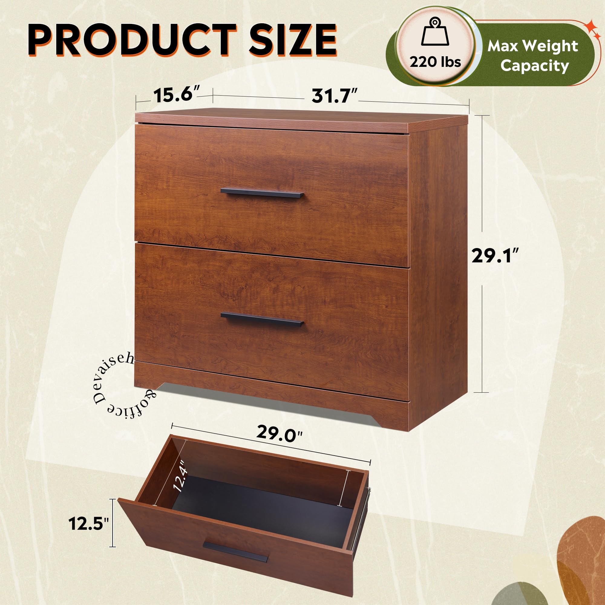 DEVAISE 2 Drawer Wood Lateral File Cabinet with Anti-tilt Mechanism, Storage Filing Cabinet for Home Office, Walnut