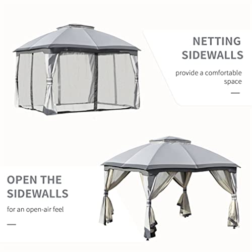 ZZBJ 10' X 12' Patio Gazebo Canopy Shelter, Outdoor Solid Steel Frame Gazebo with Double Vented Roof, Zippered Mesh Sidewalls