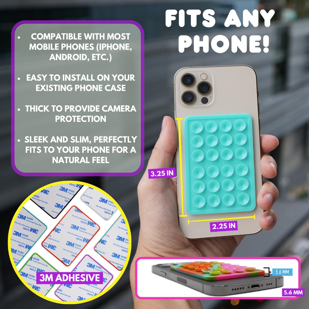StickyGrippy Suction Phone Case Mount, Sillicon Adhesive Phone Accessory for iPhone and Android, Hands-Free Fidget Toy Mirror Shower Phone Holder, Tiktok Videos and Selfies (Black)