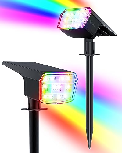 FabStyl Solar Spot Lights Outdoor, Solar Landscape Lights Color Changing LED Lights Waterproof IP65 Solar Spotlights Outdoor Wall Lights for Yard Pool Garden Tree,Halloween, Christmas, 2 Pack