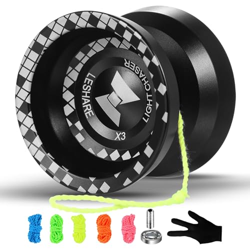 LESHAREYoyo Non-Responsive Pro X3 for Advanced yoyo Players Includes Responsive yoyo for Beginners Aluminum Yoyo for Kids + 5 yoyo Ropes + Gloves + User Instructions