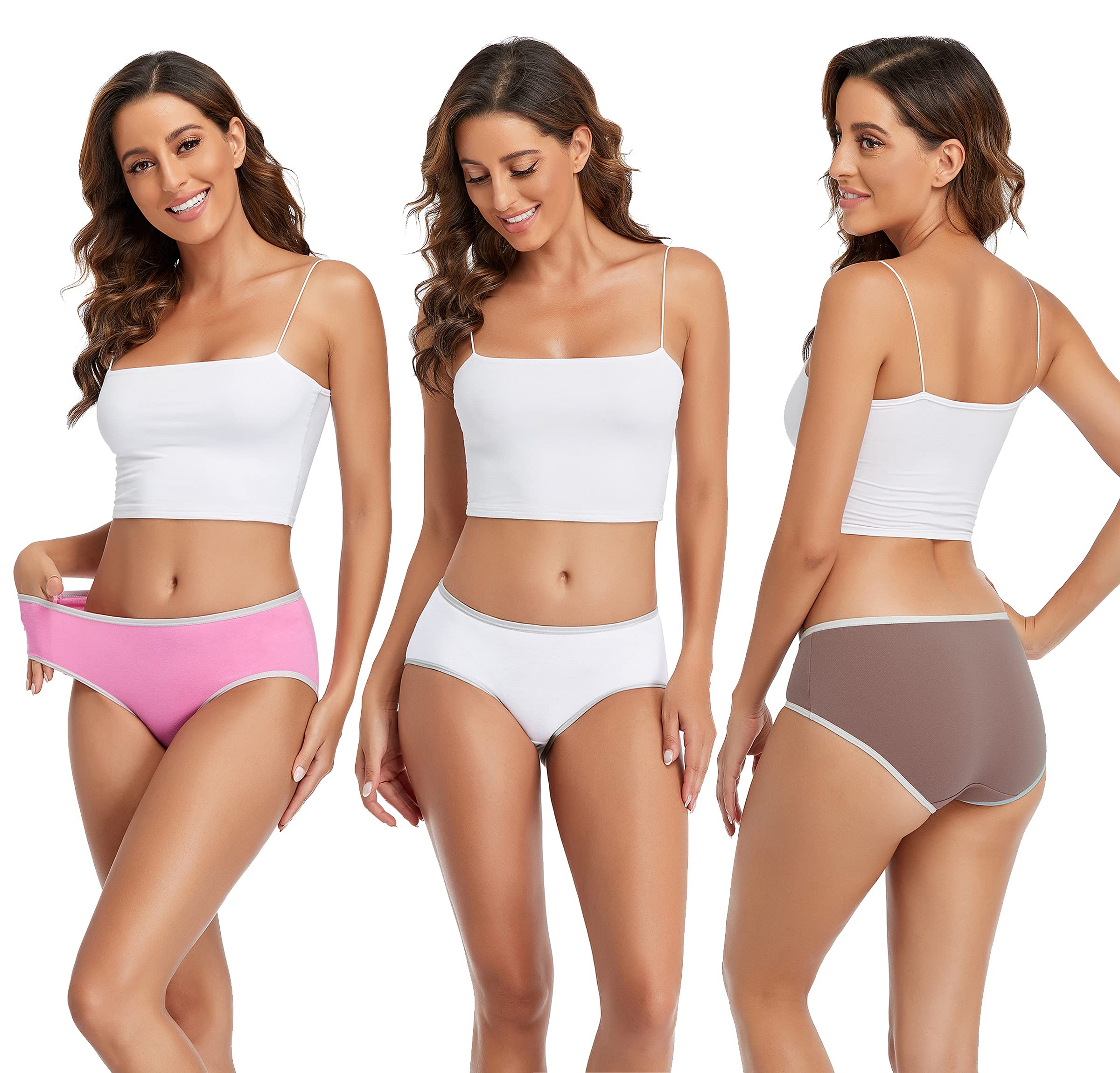 dorcastimo Women's Cotton Stretch Underwear Mid Rise Full Coverage Panties MultiPack Regular & Plus Size(X-Small, Black/Mixed Blood/Purple/Blue/Pink/White)