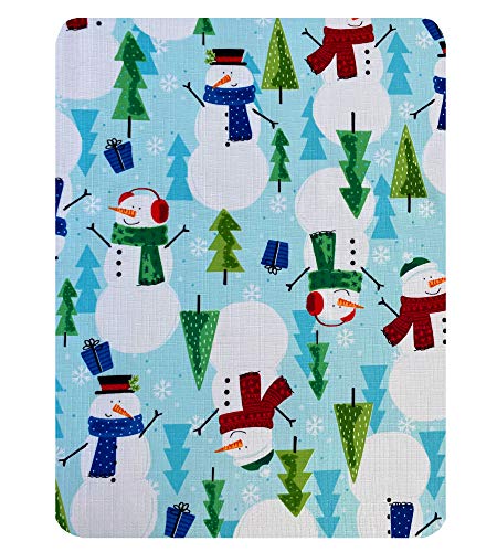 Newbridge Blue Snowman Fun Christmas Fabric Tablecloth, Cheerful Snowmen and Evergreen Tree Print Xmas Soil Resistant, No Iron Easy Care Tablecloth, 60 Inch x 102 Inch Oblong/Rectangle
