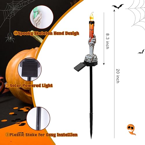 YBB 3 Pack Solar Skeleton Ghost Hands Candle Stake Lights, LED Skull Garden Lawn Yard Pathway Landscape Lights for Halloween Outdoor Decoration