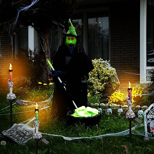YBB 3 Pack Solar Skeleton Ghost Hands Candle Stake Lights, LED Skull Garden Lawn Yard Pathway Landscape Lights for Halloween Outdoor Decoration