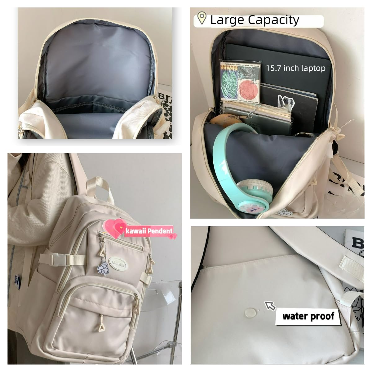 Kawaii Backpack Cute Aesthetic Backpack Preppy Backpack for Women Preppy Stuff Canvas Backpack (black)