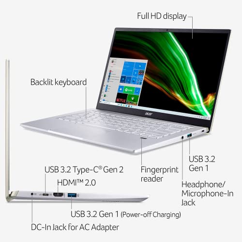 Acer 2022 Swift X 14β FHD IPS Laptop Thin & Light Computer, 8 Core AMD Ryzen 7 5800U(up to 4.4 GHz), 16GB RAM, 1TB PCIe SSD, Backlit KB, Fingerprint, Wi-Fi 6, Webcam, 14Hr Battery Life, Windows 10