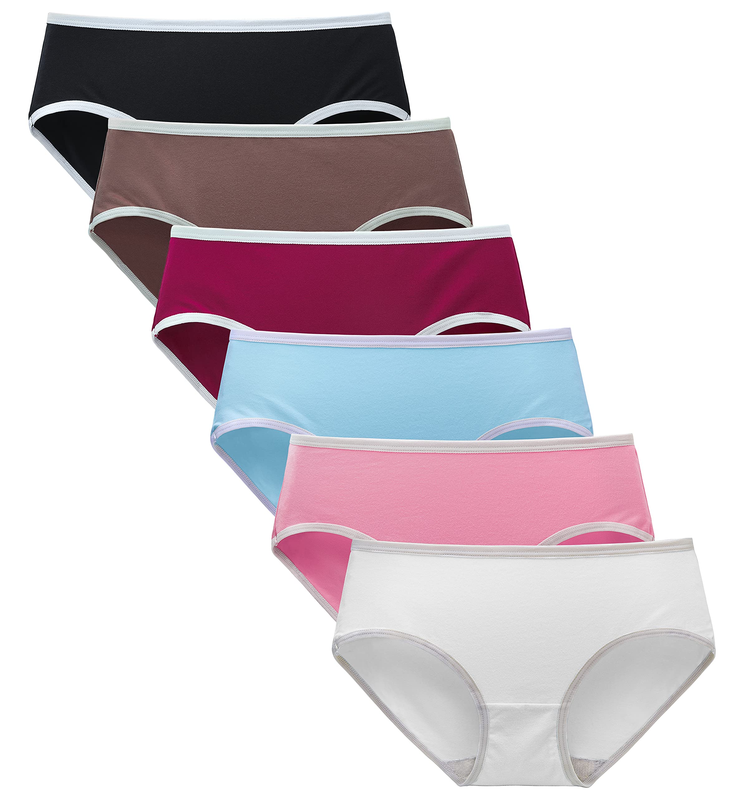 dorcastimo Women's Cotton Stretch Underwear Mid Rise Full Coverage Panties MultiPack Regular & Plus Size(X-Small, Black/Mixed Blood/Purple/Blue/Pink/White)