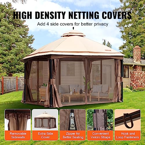 VEVOR Patio Gazebo for 10-12 Person, 10 x 13 FT Backyard Gazebo, with Mosquito Netting, Metal Frame, and PU Coated 180G Polyester, Outdoor Canopy Shelter for Patio, Backyard, Lawn, Garden, Deck
