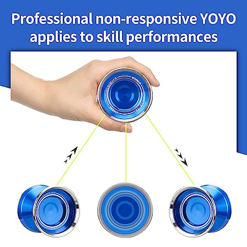 WATIEOBOO Bi-Metal Yoyo with 4 Stainless Steel Rings, Professional Unresponsive Yoyo for Adults Advanced Players, Incredible Drive Performance and Idling Capability (6Black Blue)