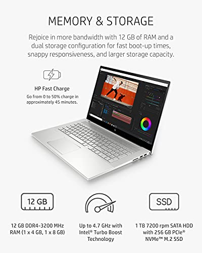 HP Envy 17 Laptop, 11th Gen Intel Core i7-1165G7, 12 GB RAM, 1 TB HDD & 256 GB SSD, 17.3-inch FHD IPS Touchscreen, Wins10 Home, HD Webcam, Audio by B&O (17-cg1010nr, 2021) (Renewed)